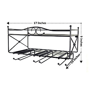 Mango Steam 2 Tier Wall Mounted Wine Rack with Stemware Holder - for Kitchen, Bar, & More