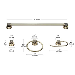 Globe Electric 51527 Middleton 5-Piece All-in-One Bathroom Set, Dark Bronze, 3-Light Vanity Light with Clear Glass Shades, Towel Bar, Toilet Paper Holder, Towel Ring, Robe Hook