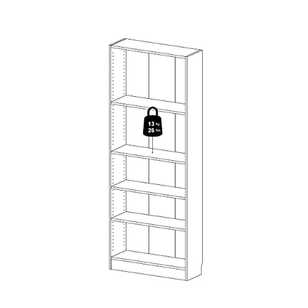Tvilum Element Wide 5 Shelf Bookcase, Tall, White