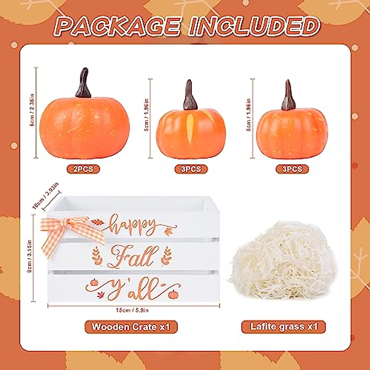 10 Pcs Thanksgiving Pumpkin Mini Wood Crate Set Happy Fall Y'all Table Centerpiece Artificial Pumpkins Fall Table Decor Harvest Tiered Tray Decorations for Thanksgiving Gift Kitchen Home Decor