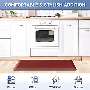 StepRite 4/5 Inch Thick Kitchen Mat Anti Fatigue Mat Kitchen Rugs Kitchen Decor Non-Slip, Stain Resistant, Waterproof Kitchen Mats Desk Mat for Kitchen, Office, Workshop, Red, 17'' x 39''