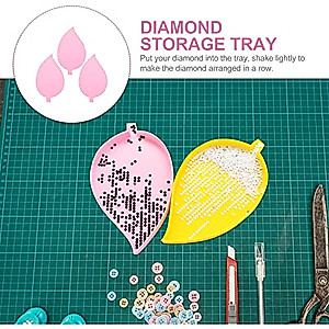 COHEALI 3pairs Tool Container Plate Diamonds for Art Organizers Cross of Bead Round Lids Nail Picture Diamond Craft Accessories with Leaf Tray Mosaic Painting Dotting Sorting