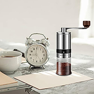 Manual Coffee Grinder, Stainless Steel Burr Coffee Grinder, Portable Coffee Bean Mill with Adjustable Settings and Bearing Hand, Ceramic Core Coffee Bean Grinder for Home Traveling Hiking or Camping