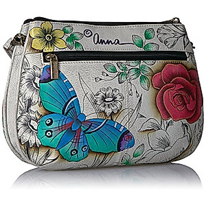 Anna by Anuschka Women's Genuine Leather Small Multi-Compartment Cross Body | Zip-Top Organizer with Outside Pockets | Floral Paradise