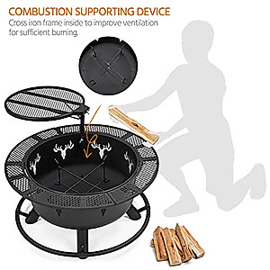 Yaheetech 32in Fire Pit Outdoor Wood Burning Firepits Outdoor Fireplace with 18.5 Inch Swivel Cooking Grill Grate & Poker Fire Bowl for Camping, Backyard, BBQ, Garden, Bonfire