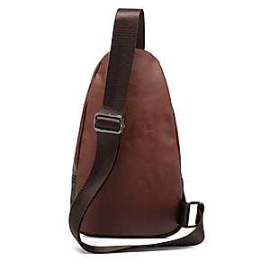 Hebetag Leather Sling Bag Crossbody Backpack for Men Women Outdoor Travel Camping Hiking Single Shoulder Chest Pack Casual Daypack Brown