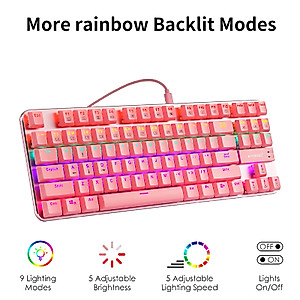 Z-66 Mechanical Gaming Keyboard, Blue Switch Audible, LED Backlit, Low Profile Keycaps, Type-C USB Wire Detachable, Compact 87Keys, for Windows Desktop Laptop Gamer and Office