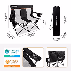 BAYIEIUI Double Camping Chair Portable 2 Person Folding Camp Chair with Storage Cup Holders Supports 440 lbs for Adults Outdoor Black &amp; Grey