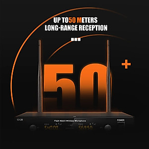 G-MARK G120 UHF Wireless Microphone System Professional, 2 Channel Metal Handheld Dynamic Microphones for Home Karaoke, Church, Wedding, Party, Stage, Meeting, Speech