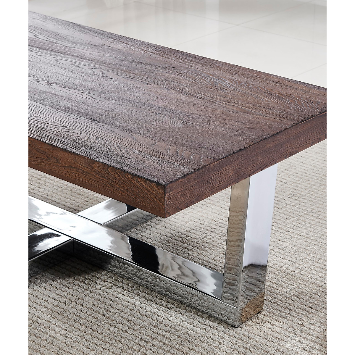 Steve Silver Furniture Laredo Cocktail Table, Rustic Modern Design w/Elm Veneers, Chrome Plated Iron Base, Chestnut Finish, 26" D x 58.92" W x 18" H, Chestnut, Brown