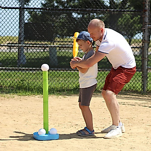 Liberry Adjustable T-Ball Set for Kids and Toddlers, Includes Kids Baseball Bat, Adjustable Height Tee Ball Stand, 4 Balls and Weighted Base, Sports Game Toy Gift for Boys Girls
