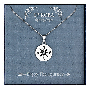 EPIRORA 2024 Graduation Gifts for Her, Sterling Silver Compass Necklace for Women, High School College Class of 2024 Graduation Inspirational Jewelry Gifts