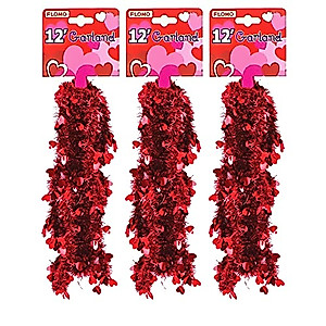 Valentines Day Garland Heart Tinsel, Pack of 3, 36 Feet Total