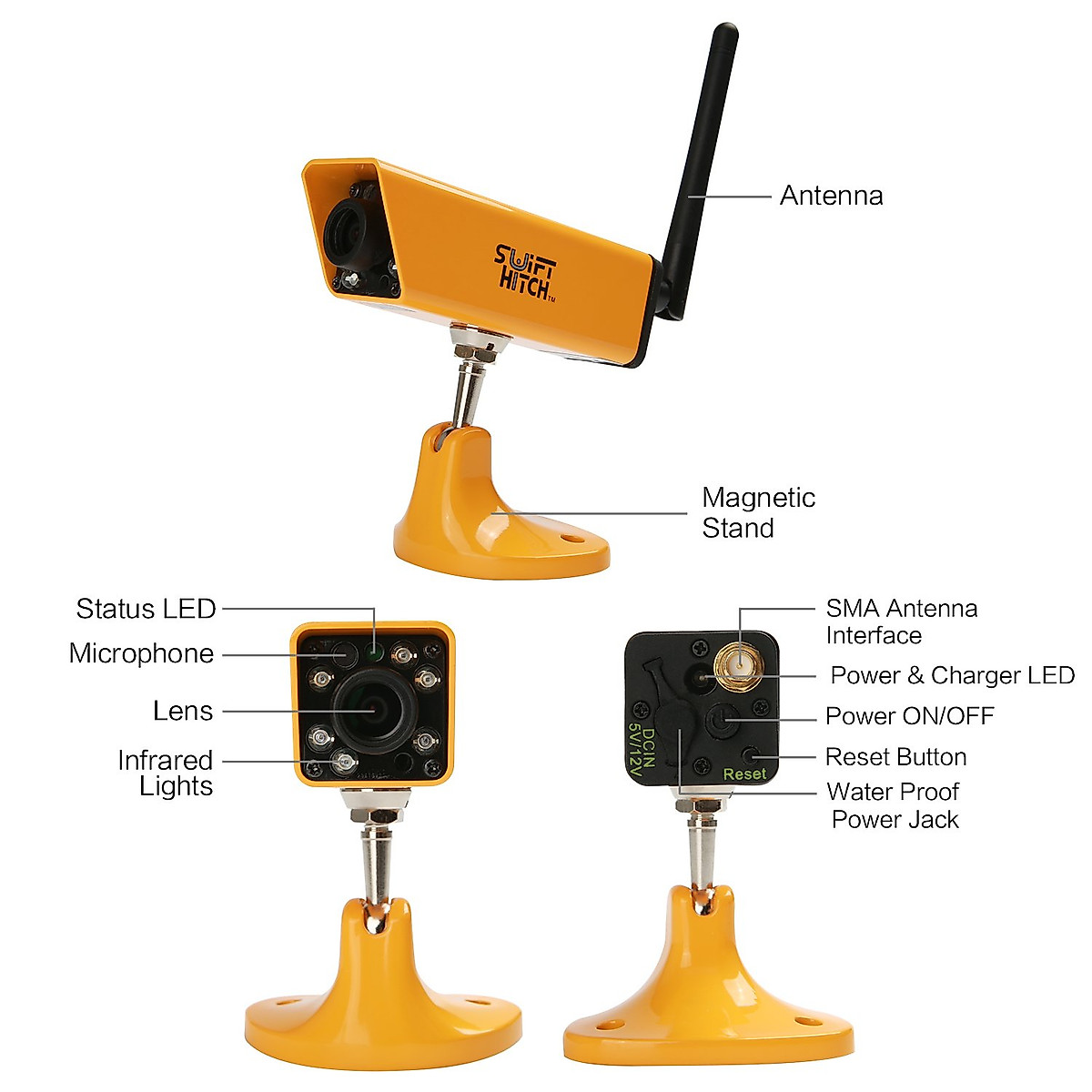 Swift Hitch SH04 Wireless Battery Backup Camera System for Trailer Hitch Up, RV Rear View via WiFi Link and Monitoring on iPhone/iPad or Android Devices