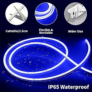 iNextStation Blue 16.4ft Neon LED Strip Lights, Flexible & Waterproof, Cuttable & Dimmable, IP65, 600 SMD LEDs, 12V Direct Current, Suitable for Indoor and Outdoor Use