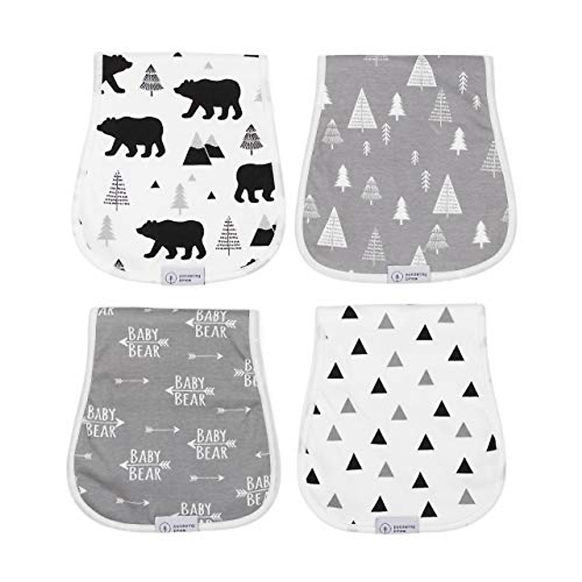 Pondering Pine Organic Burp Cloths with Burp Cloth Bag - Baby Bear Burping Cloths for Boy or Girl - XLarge Soft Spit Up Rags, Extra Absorbent, Woodland Nursery, 4 Pack