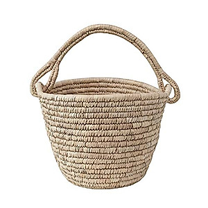 Creative Co-Op Hand-Woven Grass and Date Leaf Handle Baskets, Natural