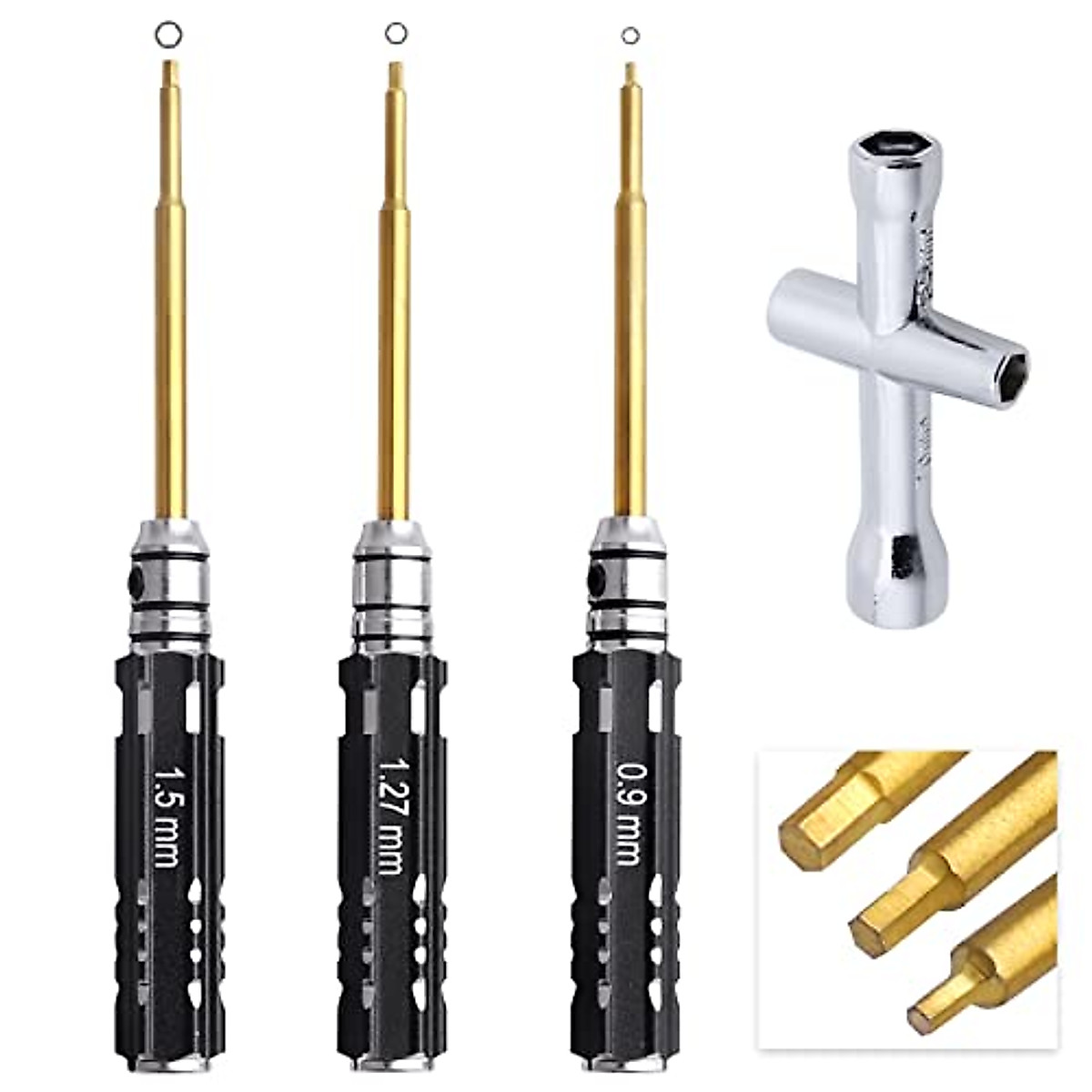 Hobbypark Mini RC Allen Wrench Set 0.9mm 1.27mm 1.5mm Hex Driver Screwdrivers & Wheel Nut Wrench for Axial SCX24 1/24 RC Crawler Car Tools