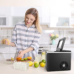 CROWNFUL Ice Maker Countertop Machine, 9 Bullet Ice Cubes Ready in 8 Minutes, 26lbs Ice in 24H, Electric Portable Ice Maker with Scoop and Basket for Home, Kitchen, Office, Party - Black