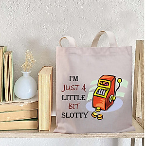 BDPWSS Funny Gambling Tote Bag Casino Lover Gift I'm Just a Little Bit Slotty Slot Machine Zipper Pouch For Gambler Gift (Just Slotty TG)