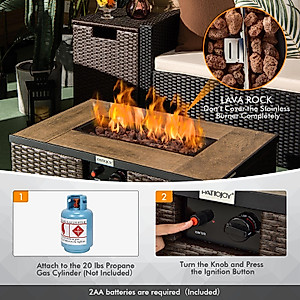Tangkula 2 Piece Outdoor Propane Fire Pit Table Set with Hideaway Propane Tank Holder, Patiojoy 40,000 BTU Rattan Wicker Fire Pit Table with Lava Rocks, Waterproof Cover, Ideal for Backyard, Patio