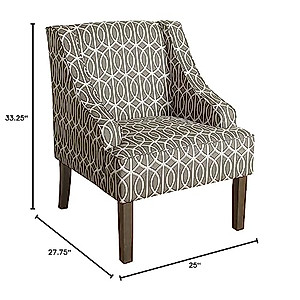 HomePop Swoop Arm Accent Chair, Grey Trellis Medium