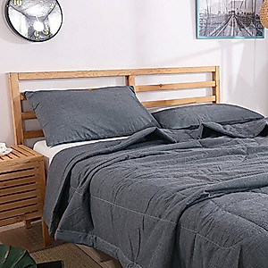 NTCOCO Comforter Set Thin Quilt Summer Lightweight Comforter,100% Washed Cotton,Machine Washable,Soft Comfy Breathable Can Sleep Naked (Grey, Queen)