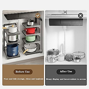 SLDMJFSZ Under Sink Organizer, 5 Tier Double-Sided Storage Thickness Cabinet Basket Storage Rack,Spice Rack for Bathroom Kitchen,Gun Gray,5 Tier