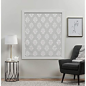 Exclusive Home Curtains Marseilles Damask 100% Blackout Roman Shade, 27"x64", Silver