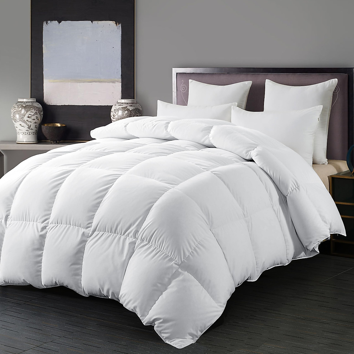 ELNIDO QUEEN® Feather Down Fiber Comforter Twin Size - All Season White Fluffy Duvet Insert - Luxurious Hotel Bedding Comforter with Corner Tabs - Ultra Soft 100% Cotton Cover, 68x90 Inch