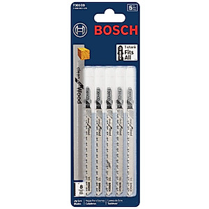 BOSCH T301CD 5-Piece 4-5/8 In. 8 TPI Clean for Wood T-Shank Jig Saw Blades