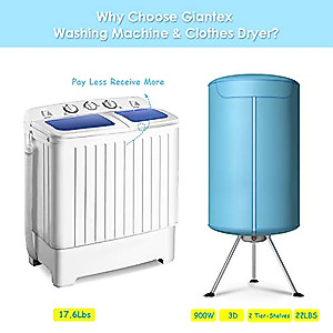 Giantex 17.6lbs Portable Washing Machine, 900W Clothes Dryer, Electric Laundry Dryer and Heater, Washer & Spinner Combo with Ventless Heating Stand for Apartment Travel RV