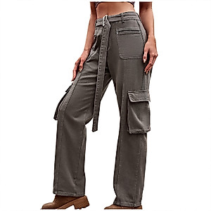 Vanity Cheap Black Dress Pants Women Womens Y2K Baggy Cargo Pants Jeans High Waisted Straight-Leg Pants with Multiple Pockets Business Work Casual Pants Gray L