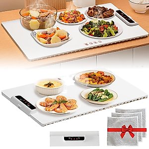 Fllora Food Warmer Mat, Adjustable Food Warmer, Silicone Electric Heating Tray for Food - Full Surface Heating, Nano-Material, Silicone Heating Tray Roll Up, 3 Temperatures, Auto Shut Off (1Set)