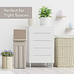 Large Capacity (30L) - 8 Gallon Trash Can w/ Hinged Flap Cover - 11.8" x 7.5" x 24.6" Slim Trash Can with Lid - Indoor/Outdoor Swing Door Waste Basket - Tall & Narrow Trash Bin in Sand - 30L/8 Gal