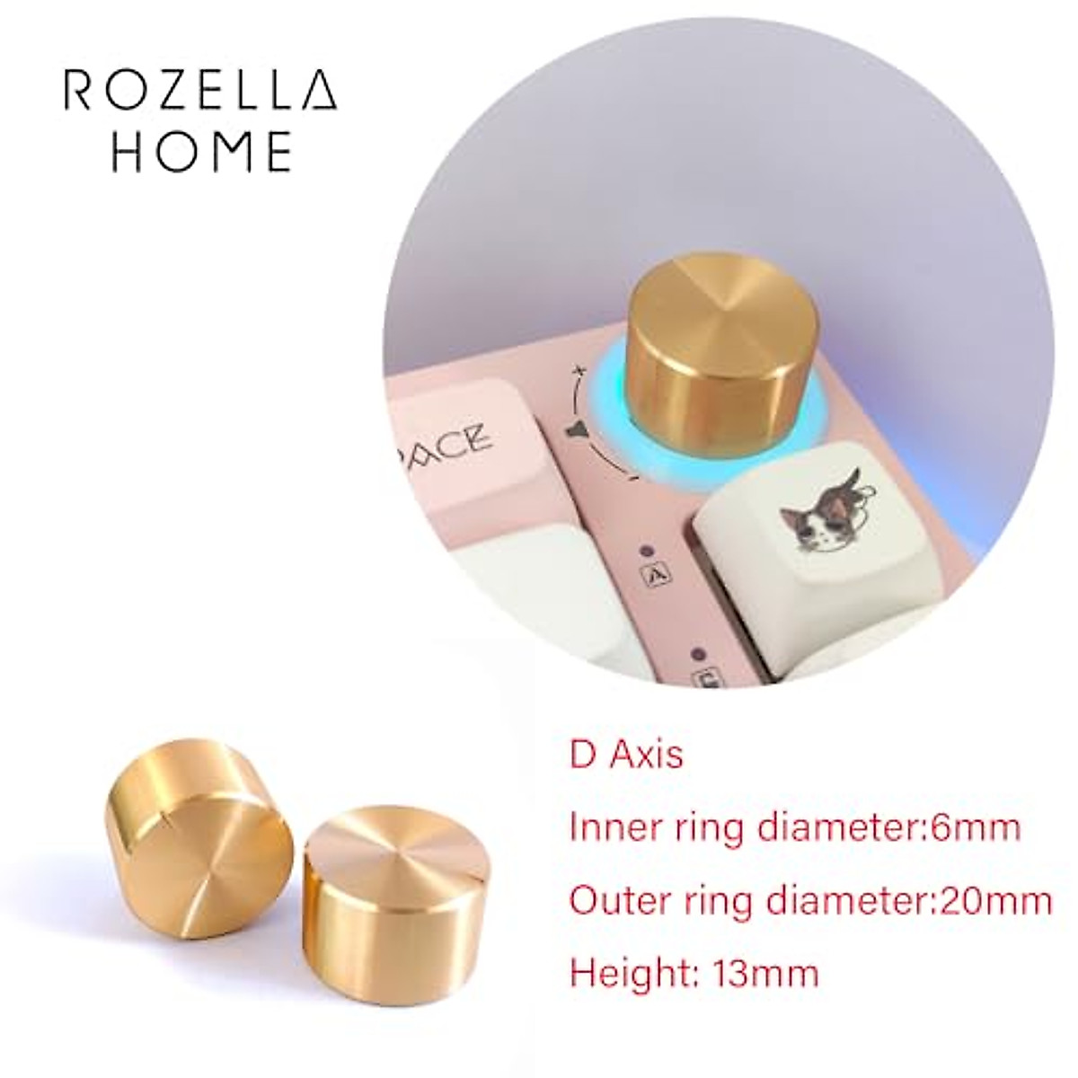 ROZELLA HOME Suitable for TM680/KT68/GK68 Upgrade Knob 2 PCs Pack, Aluminum Alloy, Upscale Electroplating, Mechanical Keyboard Upgrade Accessories(Champagne Gold)