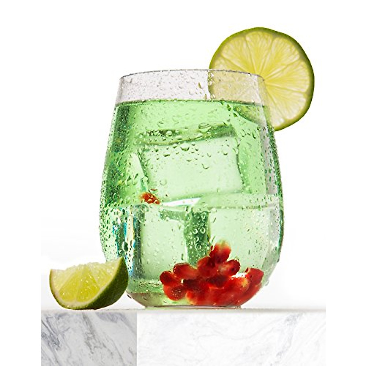 MEKBOK Premium Unbreakable Stemless Wine Glasses Set By Shatterproof Reusable Plastic Wine Cups - Looks like Real Glass - 15oz Perfect For Parties & Entertaining Guests - 4 Piece set