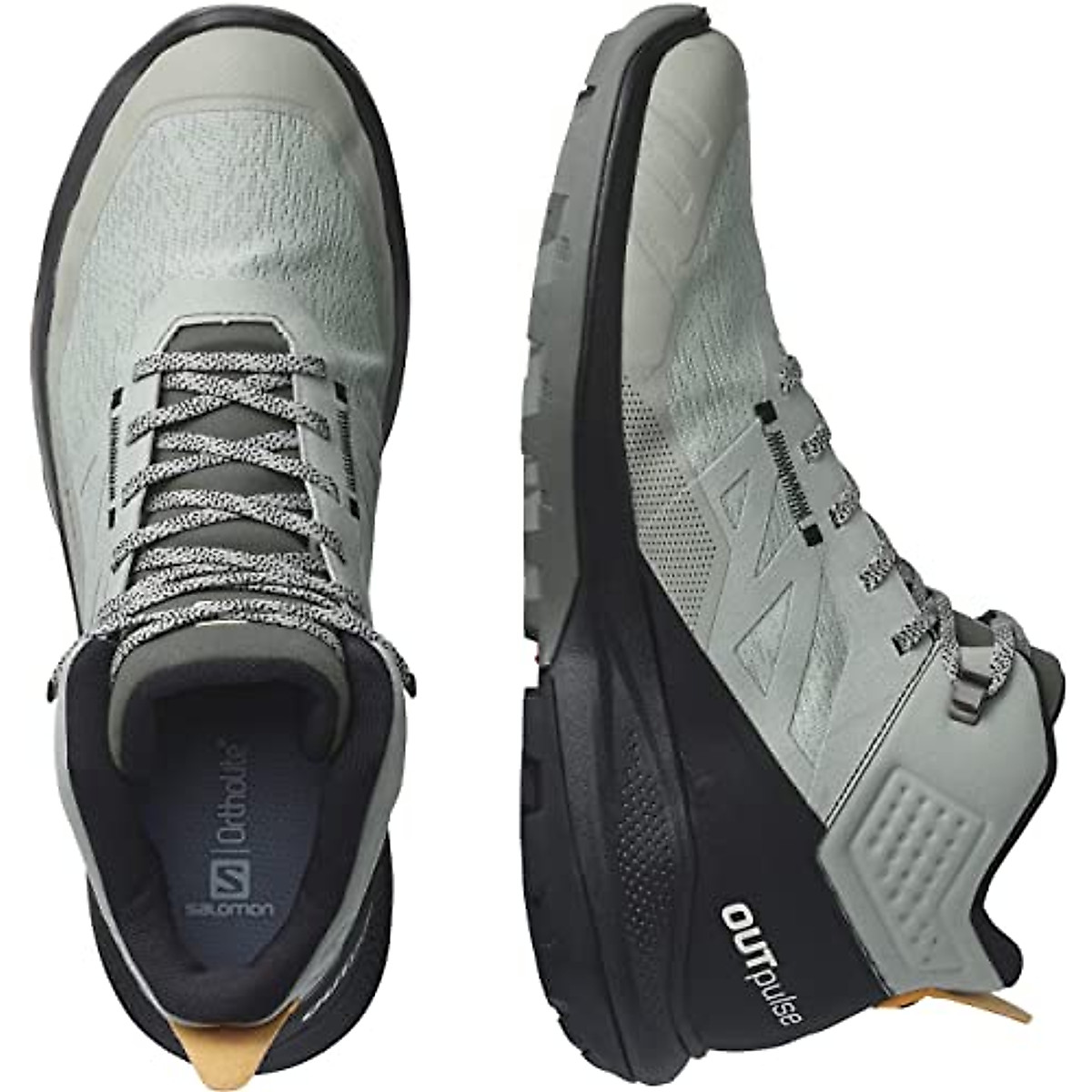 Salomon Men's OUTPULSE Mid Gore-Tex Hiking Boots for Men, Wrought Iron/Black/Vibrant Orange, 9