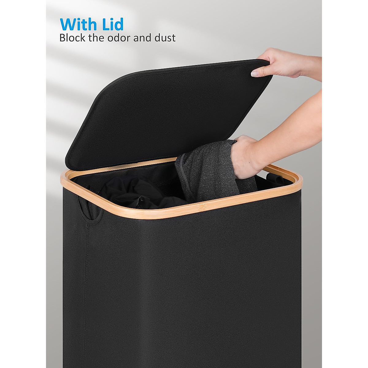 efluky Laundry Basket with Wheels, Rolling Laundry Basket with Lid and Removable Bag, Dirty Clothes Basket with Wheels for Laundry Room, Bedroom & Bathroom, 100L (26.4 Gallon) Black