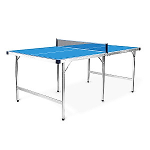 PRO-SPIN Midsize Ping Pong Table | Foldable | Complete Set with Premium Ping Pong Paddles & Balls | 100% Pre-Assembled | Portable Aluminum Table Tennis Table | Weatherproof Indoor/Outdoor Table Tennis