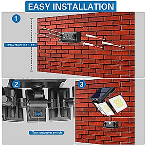 AmeriTop Solar Lights Outdoor 300 LED 7000K Motion Sensor Lights Cordless; 5 Adjustable Heads, 360° Wide Angle Illumination, IP65 Waterproof, Security LED Flood Light for Patio Yard Garden 2 Pack