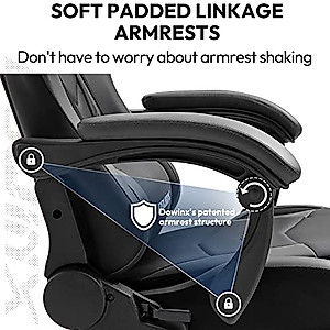 Dowinx Gaming Chair Ergonomic Office Recliner for Computer with Massage Lumbar Support, Racing Style Armchair PU Leather E-Sports Gamer Chairs with Retractable Footrest (Black&Gray)