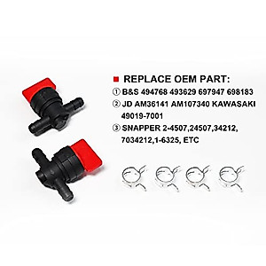 EVGW Fuel Shut Off Valve，1/4" Fuel Cut Off Valve for Riding Lawn Mower Garden Tractor Pressure Washer Snowblower，698183 Inline Fuel Shut off Valve Straight 1/4" Fuel Valve with Hose Clamps, 2 Packs