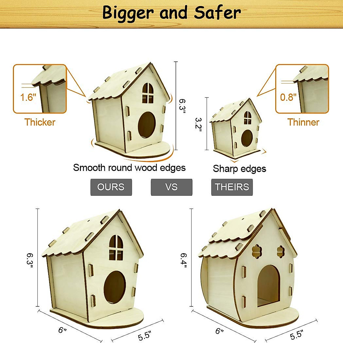 Icoodus Large Bird House Kits for Children to Build, Art Craft Wood Toys Birdhouse Kits for Kids 8-12 4-8, Make Your Own Birdhouse, Include Paints & Brushes, Wooden Arts for Girls Boys