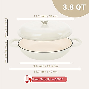 UFEH Enameled Cast Iron Dutch Oven, 3.8 Quart Dutch Oven Pot with Lid, Non Stick Dutch Oven Cast Iron Pot, Round Oven Safe up to 500°F for Marinate, Cook, Bake, Refrigerate and Serve – Cream White