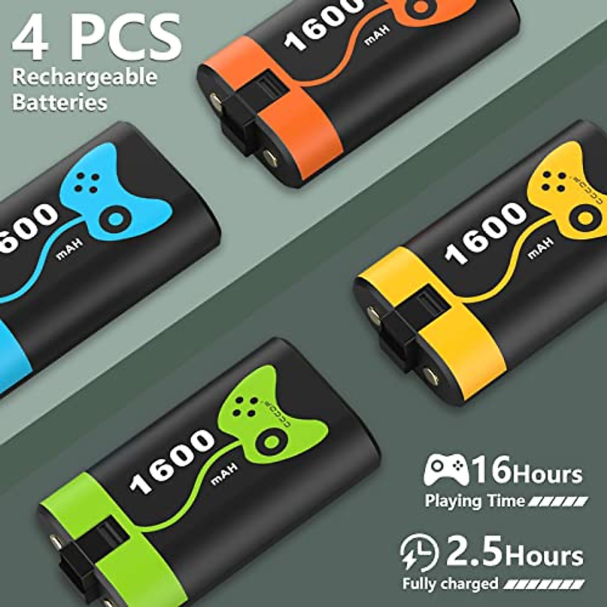 4 x 1600mAH Rechargeable Battery Packs for Xbox One Controller Battery Packs with Charger Dock USB Charger Station for Xbox Series X|S, Xbox One S/One X/One Elite (Size 2)