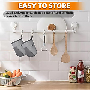 Mini Oven Mitts, Kitchen Oven Gloves Kitchen Mittens 500 Degrees Heat Resistant Baking Gloves, Non-Slip Silicone Surface with Hanging Loops Hot Gloves for Cooking, Baking, BBQ 1 Pair-Gray