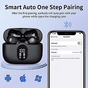 HISOOS Wireless Earbuds Bluetooth Active Noise Cancelling Headphones HiFi Stereo Ear Buds LED Power Display in-Ear Headphones with Charging Case Earphones for iPhone Android,Music Game (Black)