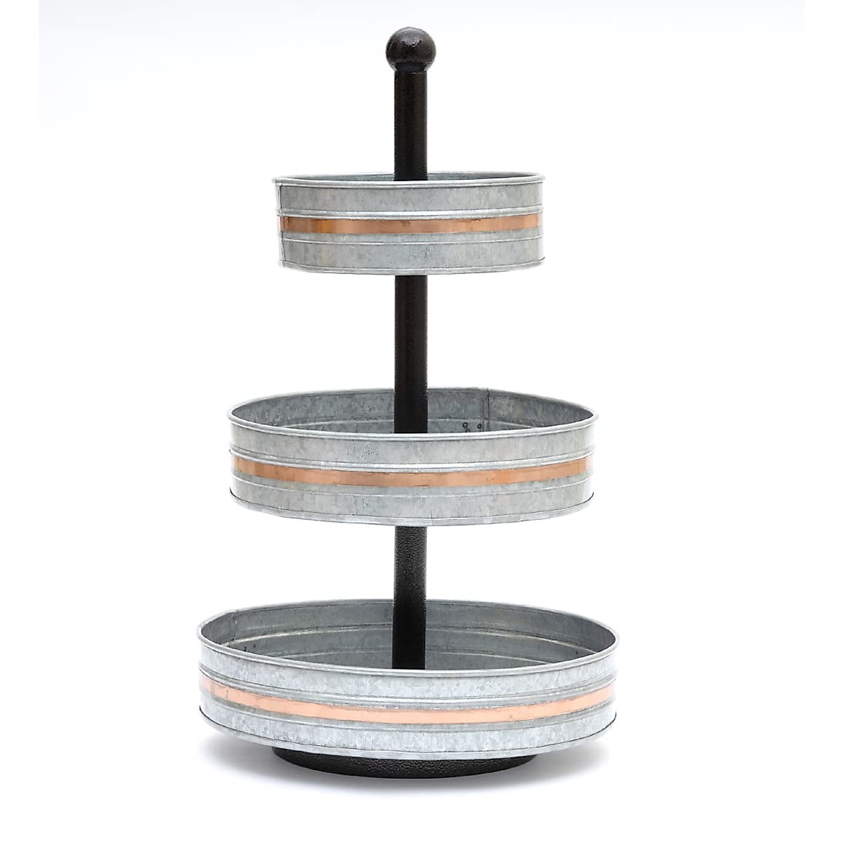 THE ARTIQUE Galvanized Stand, Tiered Tray, Three Tier Serving Stand with Copper Trim, Cupcake Stand Bar Accessories, 3 Tiered Metal Tray Platter for Cake, Dessert, Appetizers & More- Antique Silver