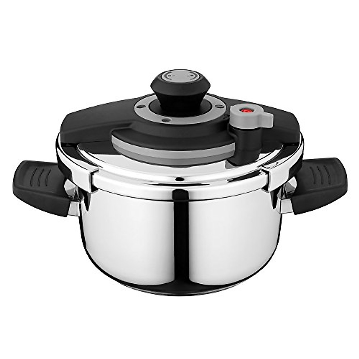 BergHOFF Essentials 18/10 Stainless Steel Set of 4pc Pressure Cooker Glass Cover 7.4 qt. & 4.2 qt. Silver Vita Stay-cool Handle Induction Cooktop Marked Measurement Quick-release